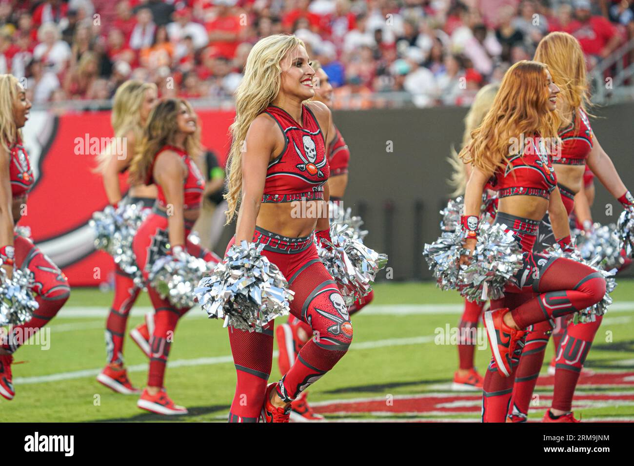 Tampa Bay, Florida, USA, August 26, 2023, Tampa Bay Buccaneers cheerleaders doing a routine ...