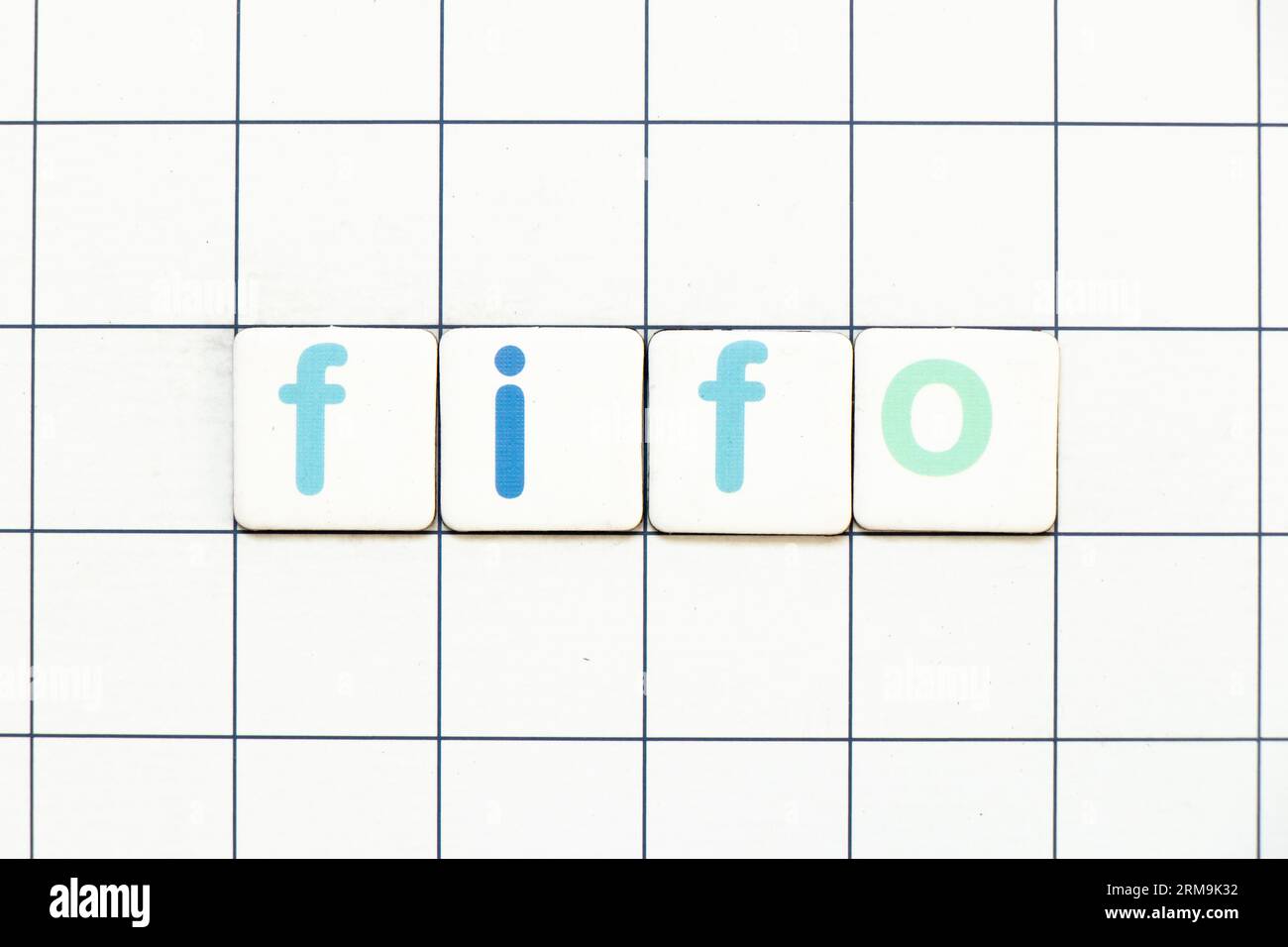 Colorful tile letter in word FIFO (Abbreviation of first in first out ...