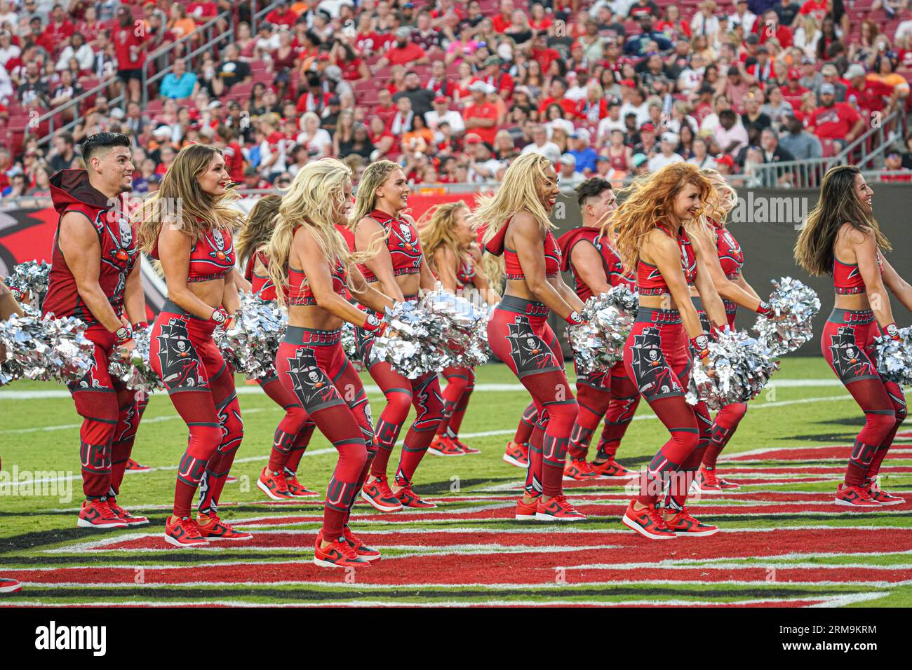 Tampa Bay, Florida, USA, August 26, 2023, Tampa Bay Buccaneers cheerleaders doing a routine ...