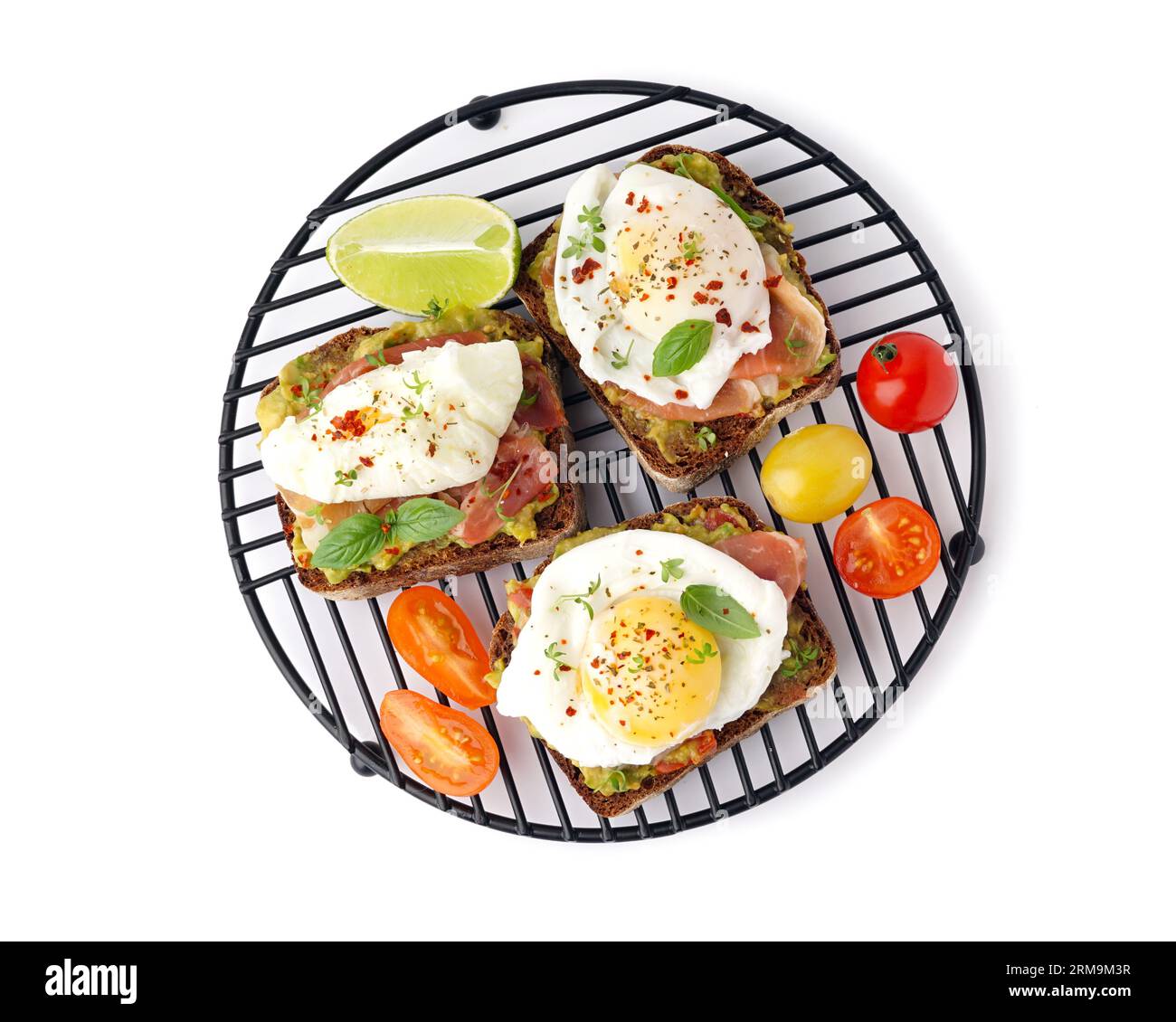Grid of tasty sandwiches with egg on white background Stock Photo - Alamy
