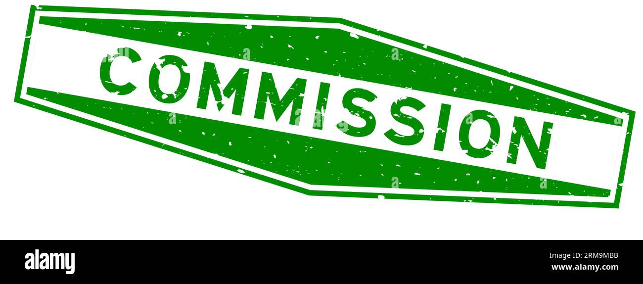 Grunge green commission word hexagon rubber seal stamp on white ...