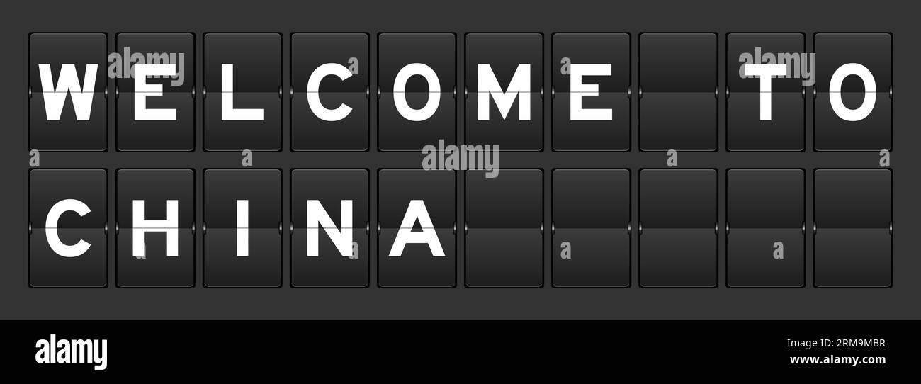 Black color analog flip board with word welcome to china on gray ...