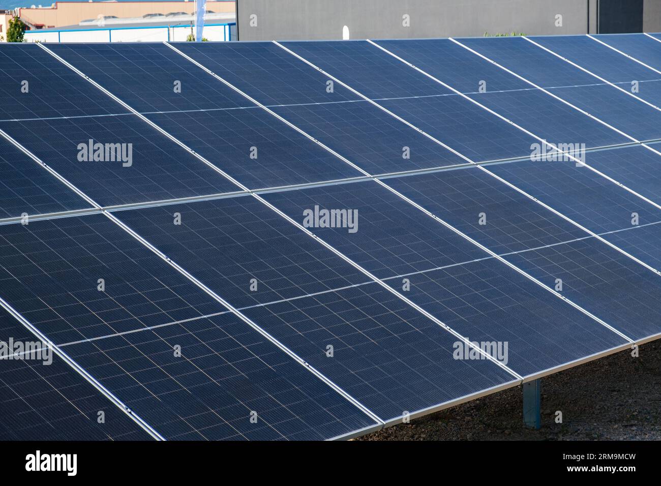 Solar power plant. Solar photovoltaic panels in solar farm. Sustainable ...