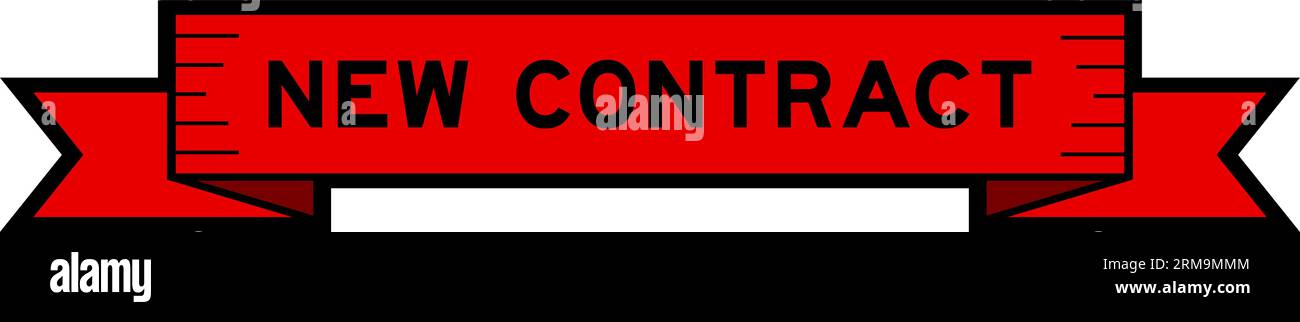 Ribbon label banner with word new contract in red color on white ...