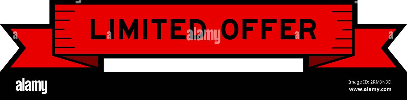 Ribbon label banner with word limited offer in red color on white ...