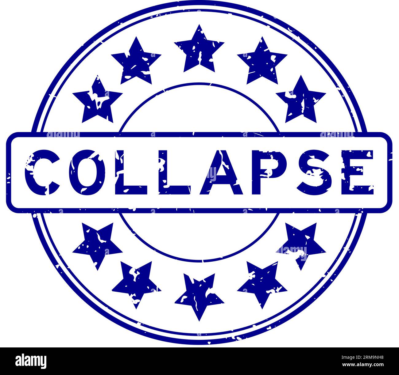 Grunge blue collapse word with star icon round rubber seal stamp on ...