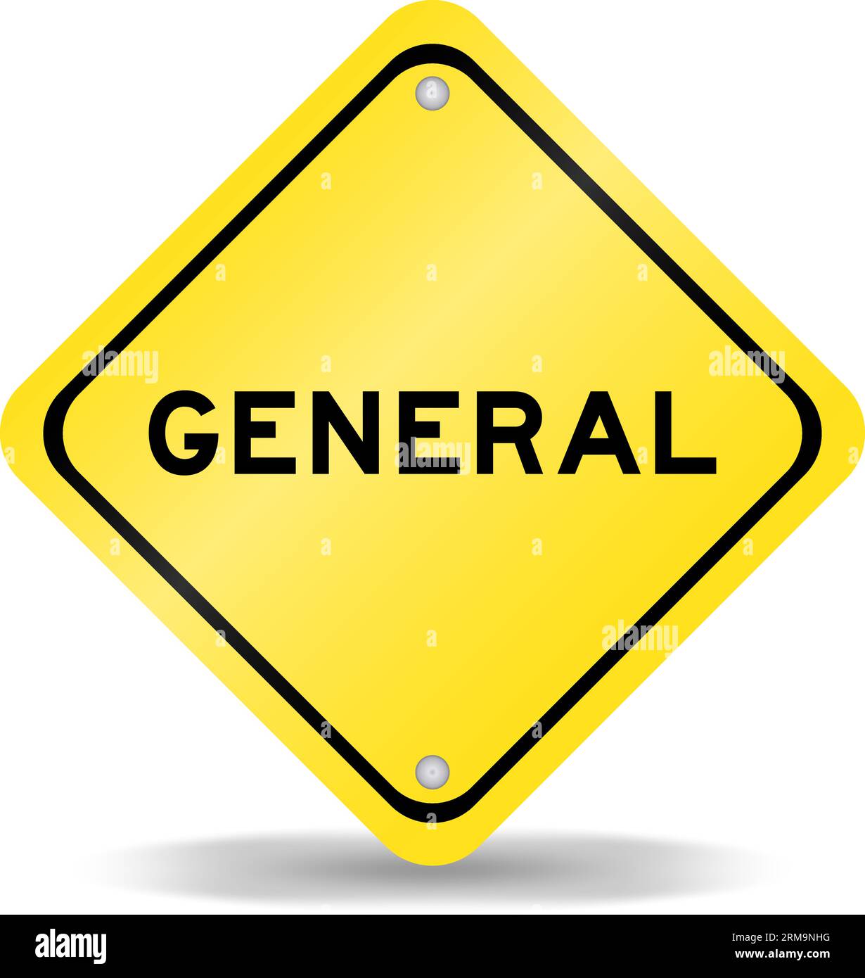 Yellow color transportation sign with word general on white background ...