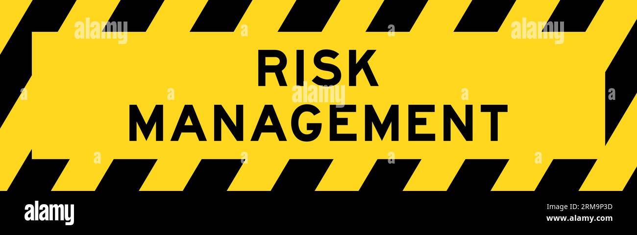 Yellow and black color with line striped label banner with word risk ...