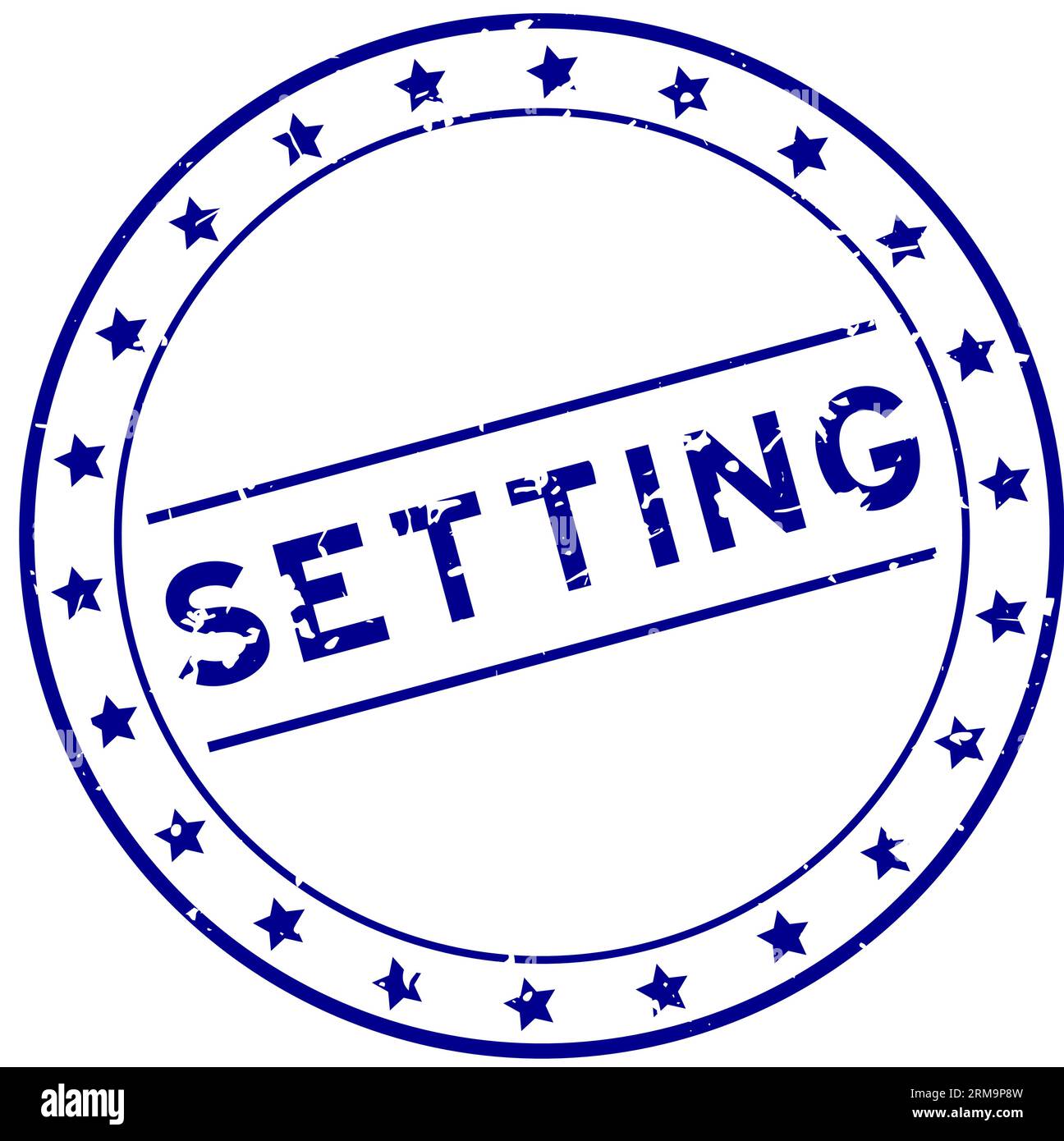 Grunge blue setting word round rubber seal stamp on white background ...