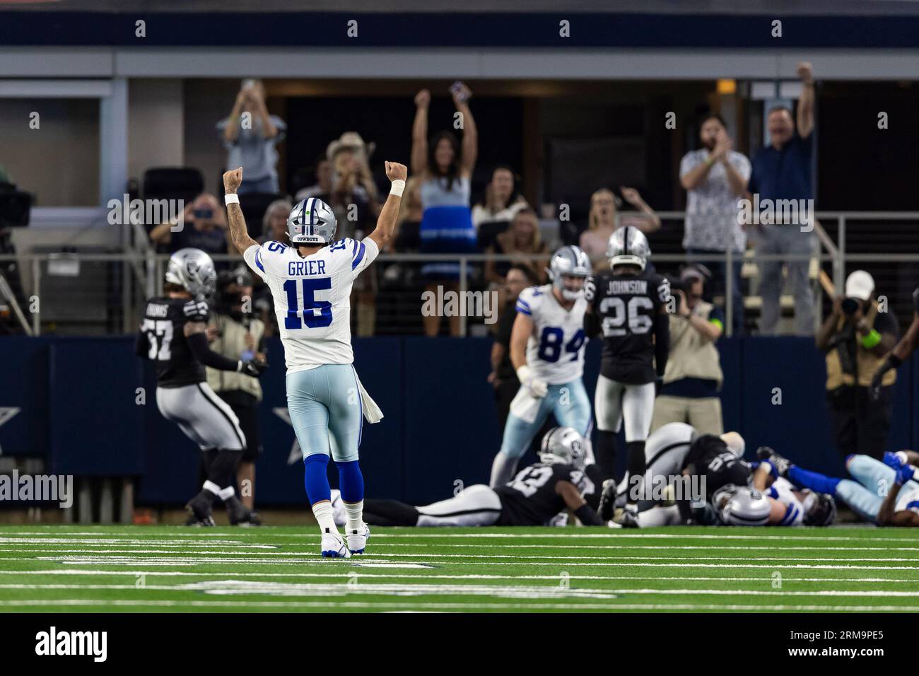 Dallas Cowboys quarterback Will Grier (15) celebrates a touchdown ...