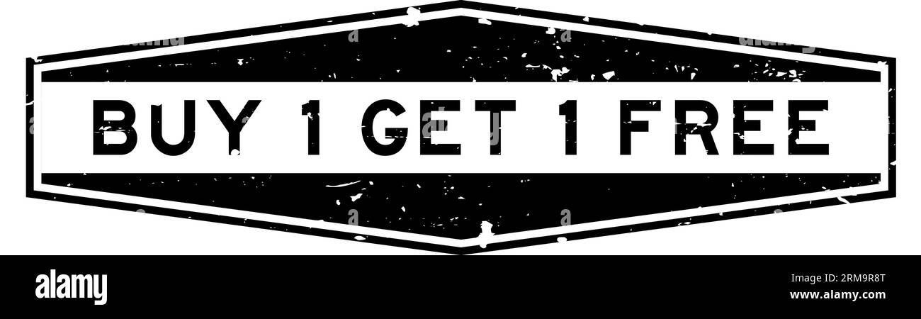 Grunge black buy 1 get 1 free word hexagon rubber seal stamp on white ...