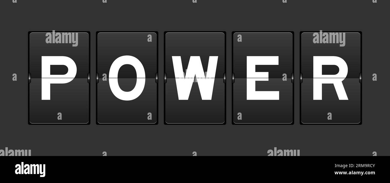 Black color analog flip board with word power on gray background Stock ...