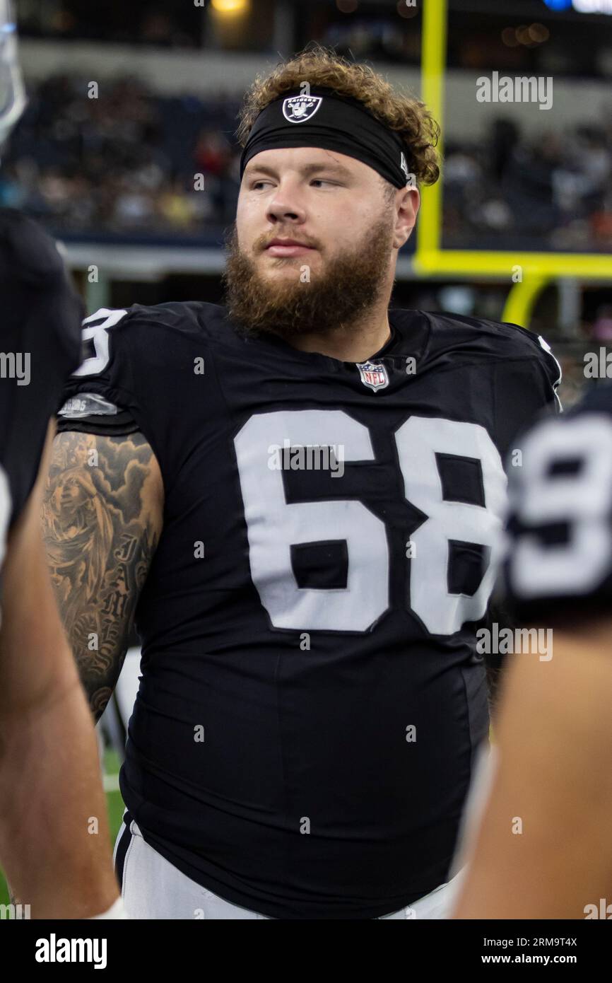Las Vegas Raiders center Andre James (68) is seen during warm ups ...