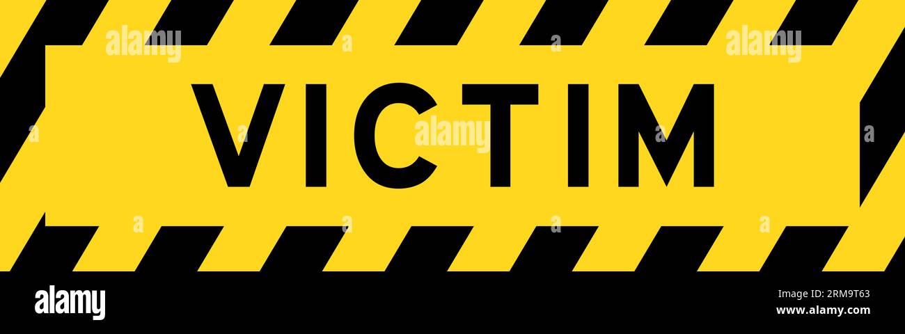 Yellow and black color with line striped label banner with word victim ...