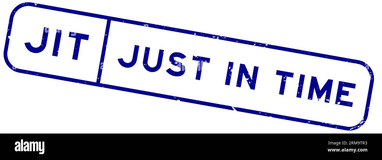 Grunge blue JIT just in time word square rubber seal stamp on white ...