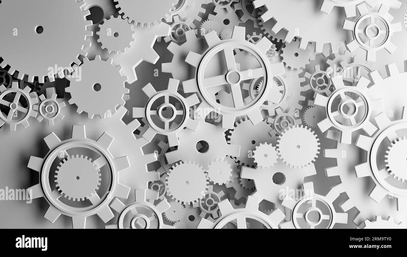 white Mechanical gear concept background, 3d rendering Stock Photo - Alamy