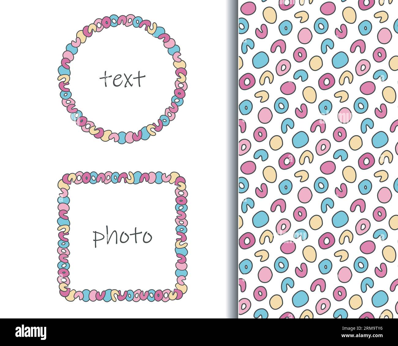 Frames and seamless pattern Set. Hand drawn doodle baby style design ...