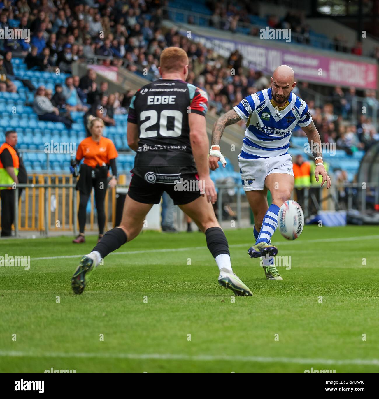 Halifax, UK. 27th Aug, 2023. *Ben Crooks of Halifax kicks through ...
