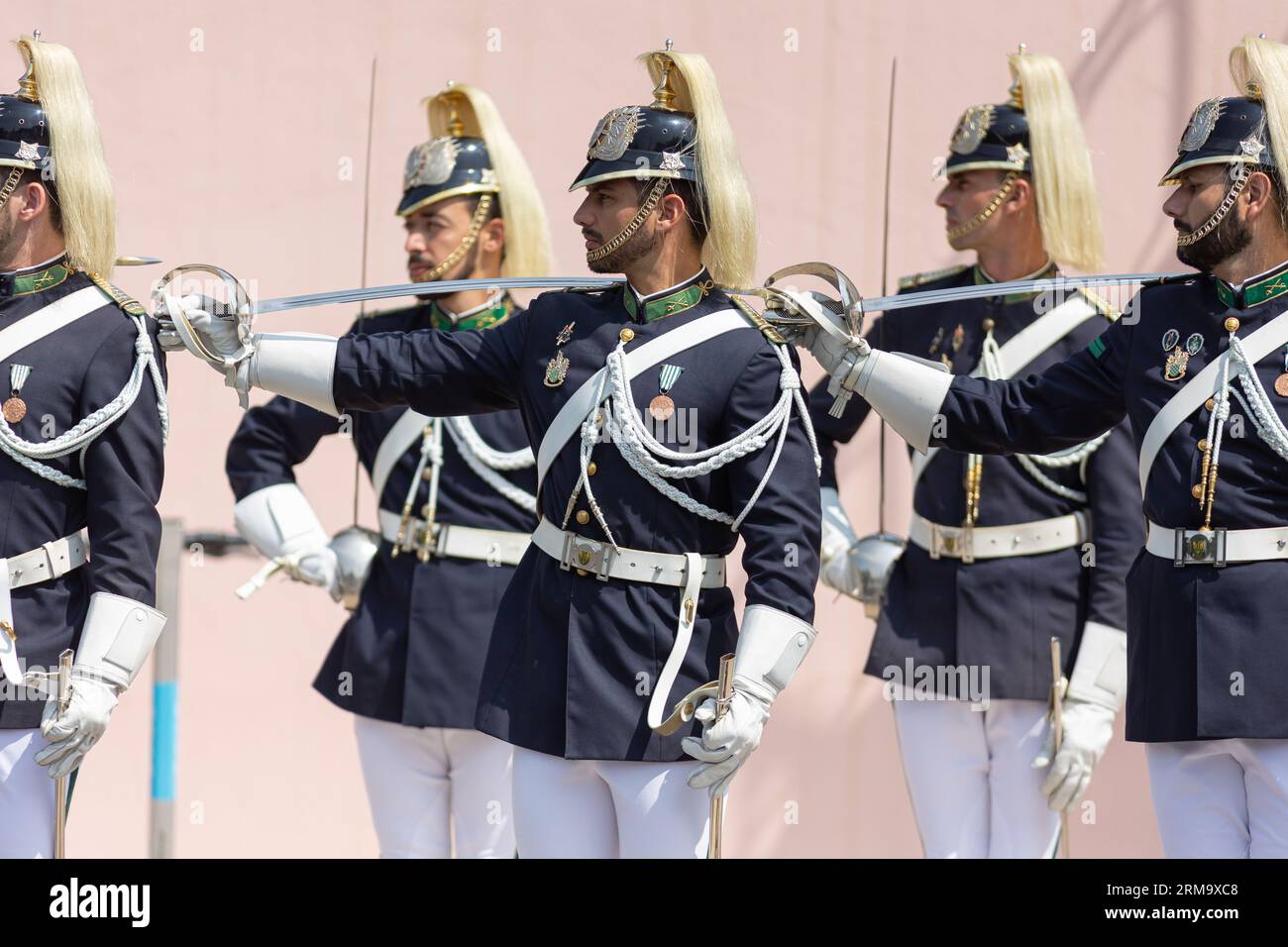 18 June 2023 Lisbon, Portugal: military parade - guard policemen ...