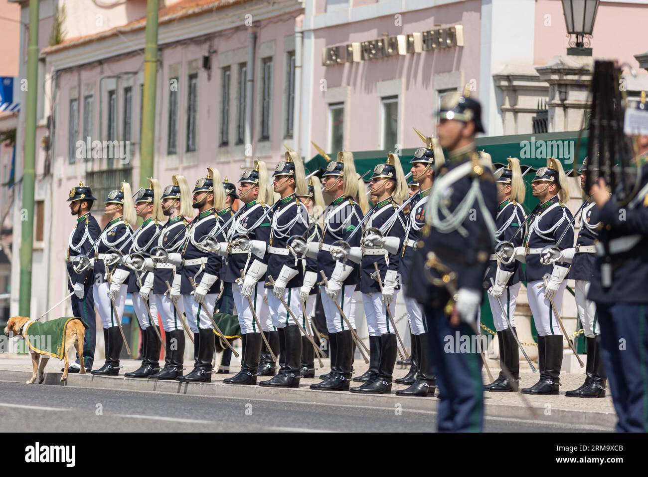 18 June 2023 Lisbon, Portugal: military parade on the street - guard ...
