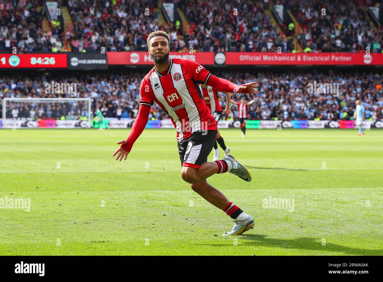 Jayden Bogle #20 of Sheffield United celebrates his goal to make it 1-1 ...