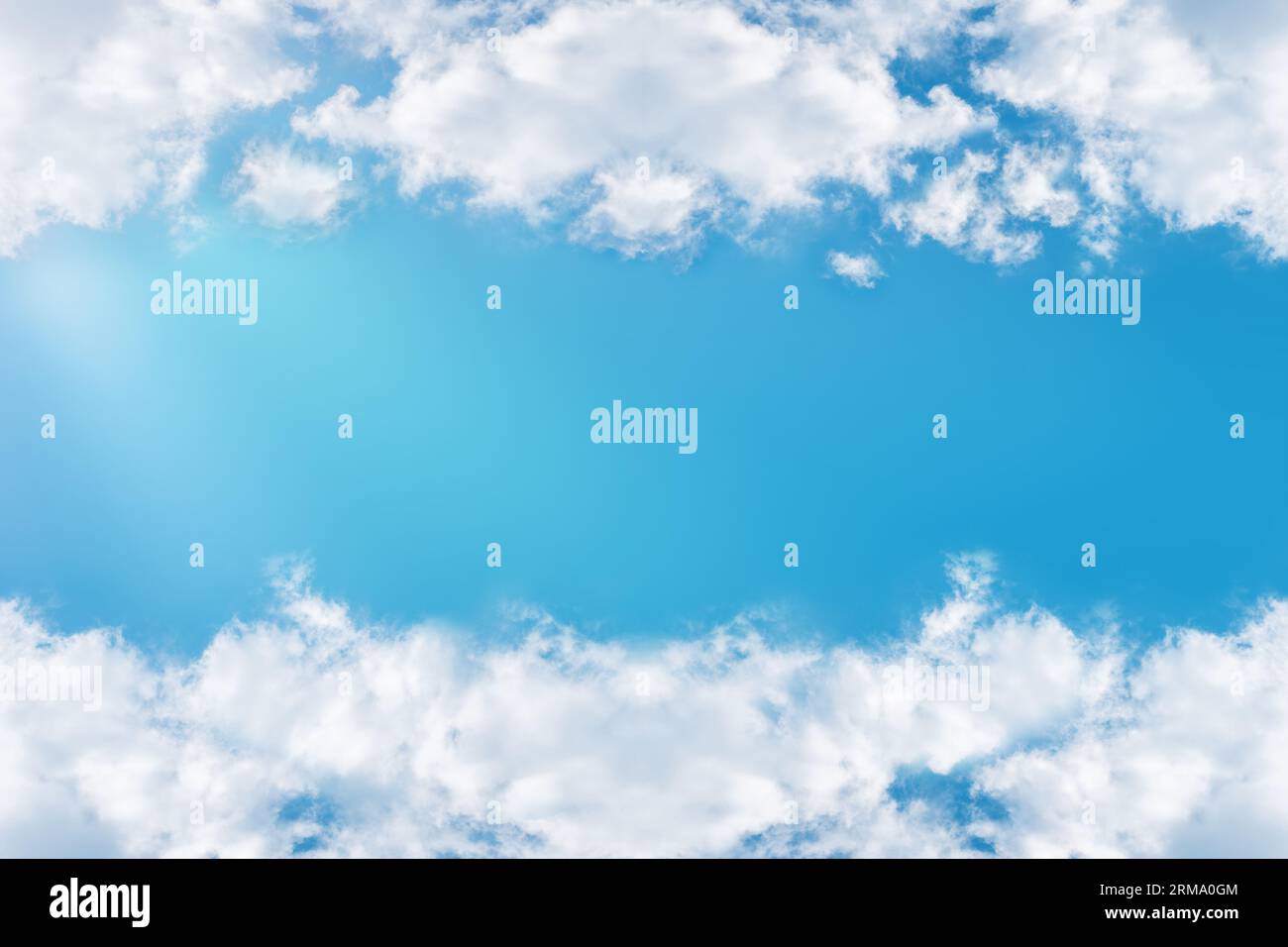 Clouds frame. Blue sky with white clouds background. Border of clouds ...