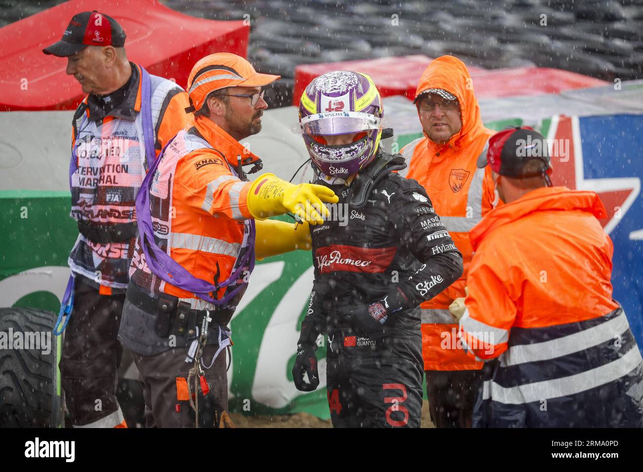ZANDVOORT - 24 Zhou Guanyu (Alfa Romeo) after his crash in the rain ...