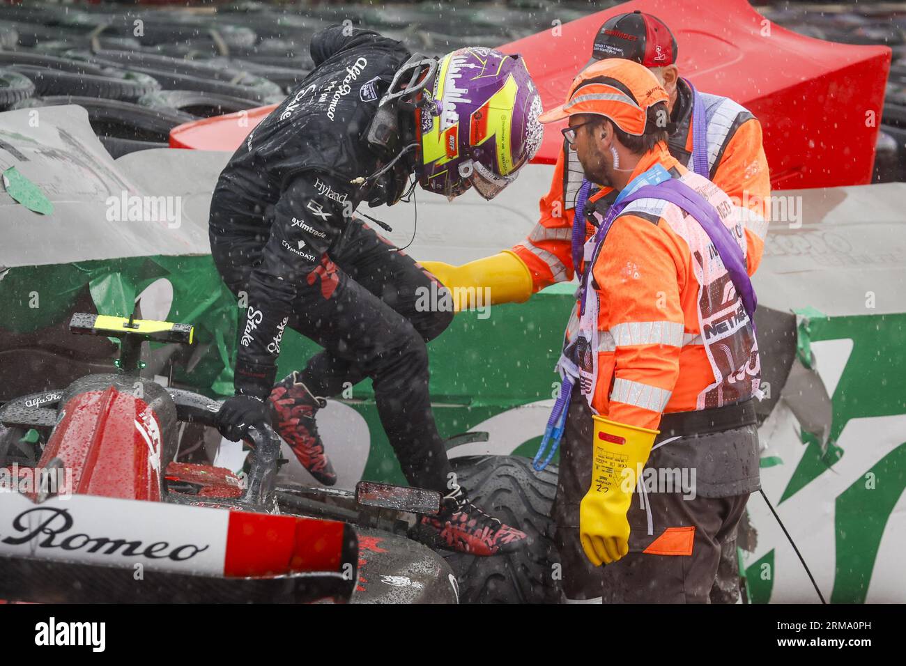 ZANDVOORT - 24 Zhou Guanyu (Alfa Romeo) after his crash in the rain ...