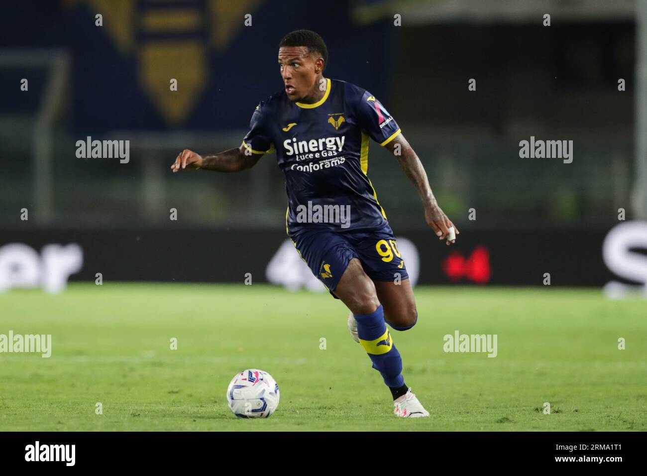 Michael Folorunsho of Verona seen in action during 2023–24 Serie A ...