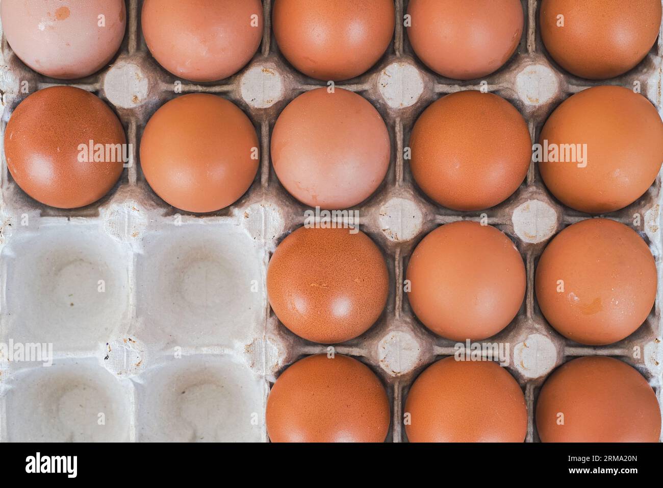 Top view chicken egg packaging, fresh food from farmers market ...