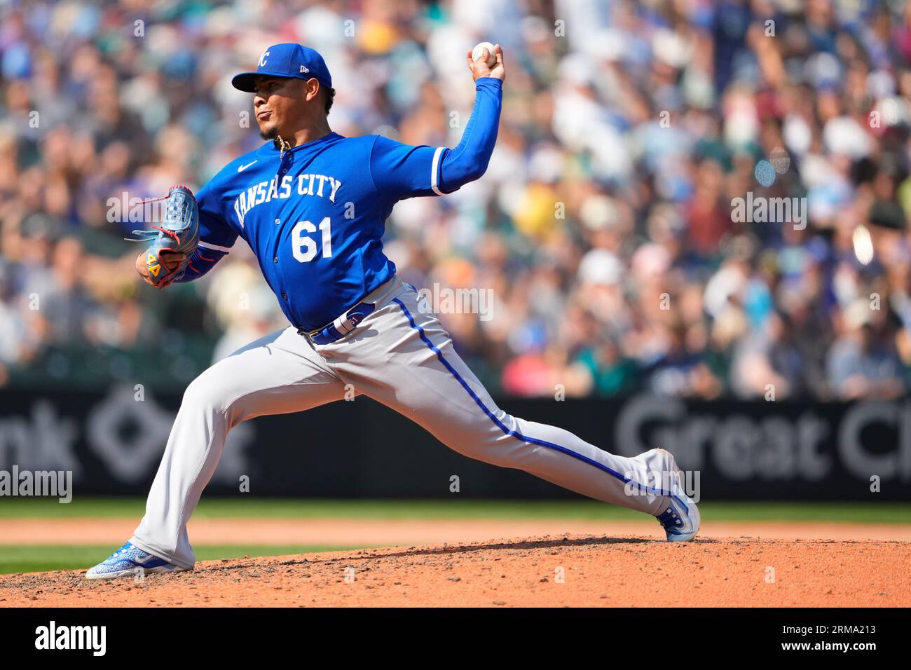 Kansas City Royals relief pitcher Angel Zerpa throws in a baseball game ...