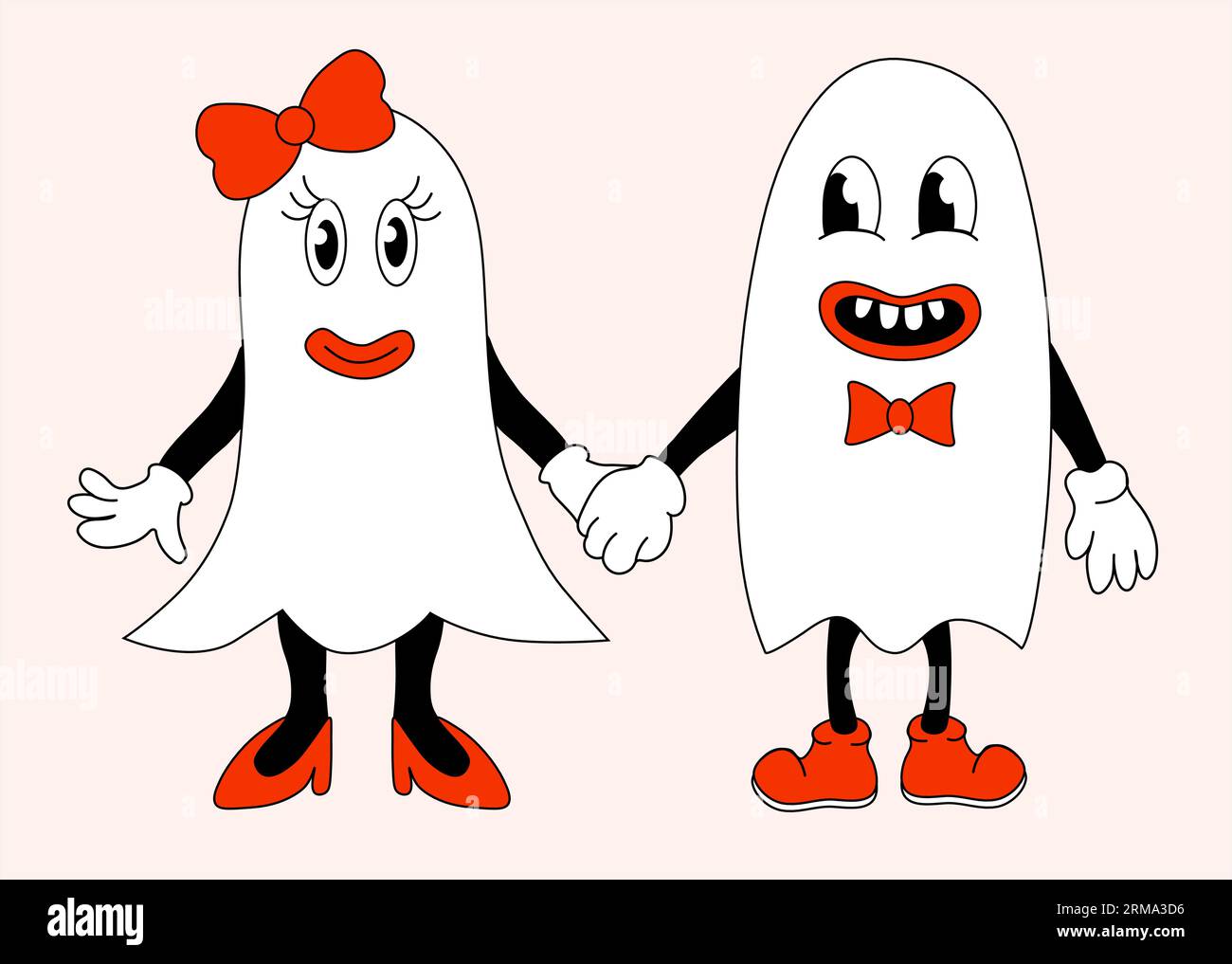 Retro 70s 60s 80s Hippie Groovy Halloween Ghosts girl and boy in love ...