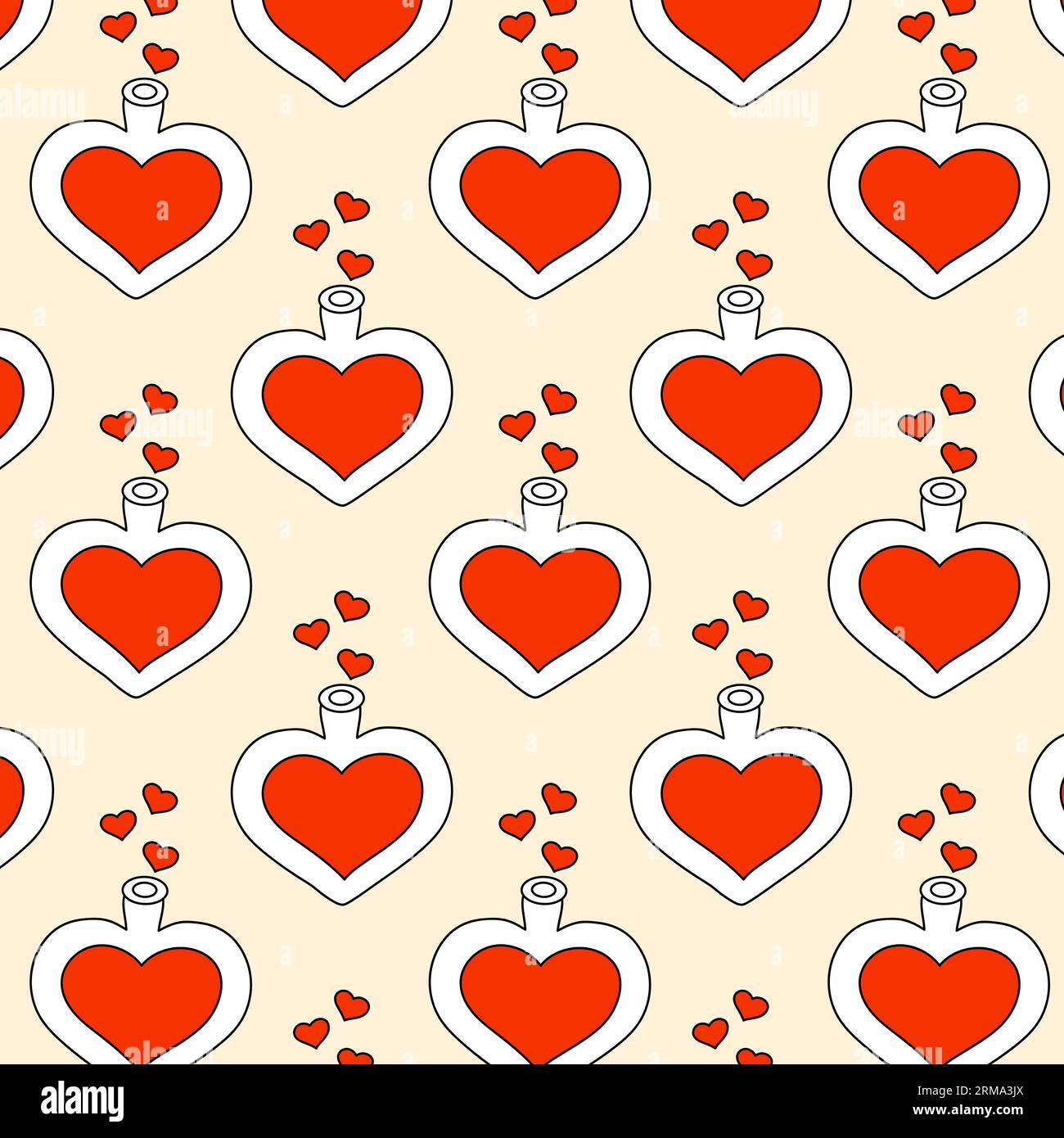 Poison bottle seamless pattern. Heart shaped vessel. Witchcraft. Vector ...