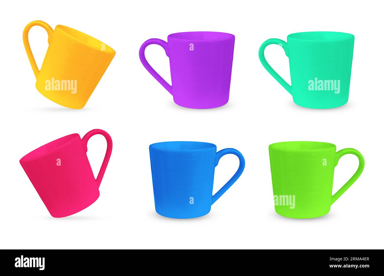 Colorful empty cups set isolated white, color drinking glasses Stock ...