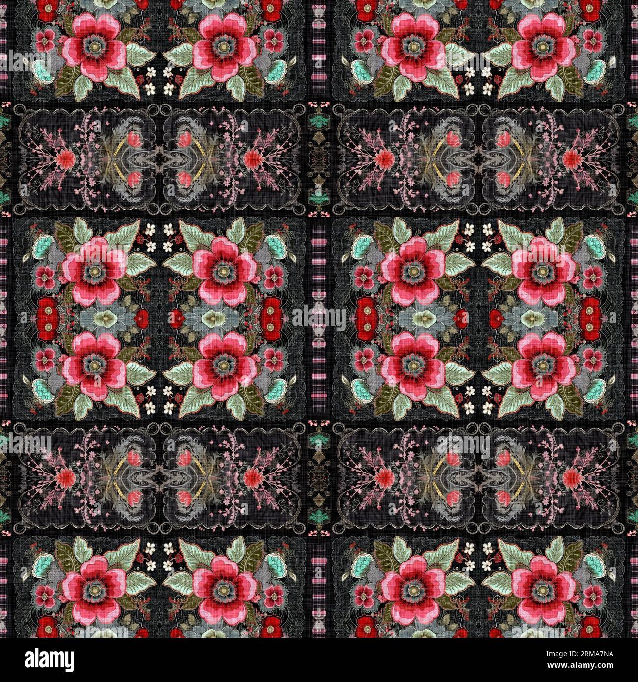 Boho folkloric flower pattern with a gypsy retro style. Repeatable ...
