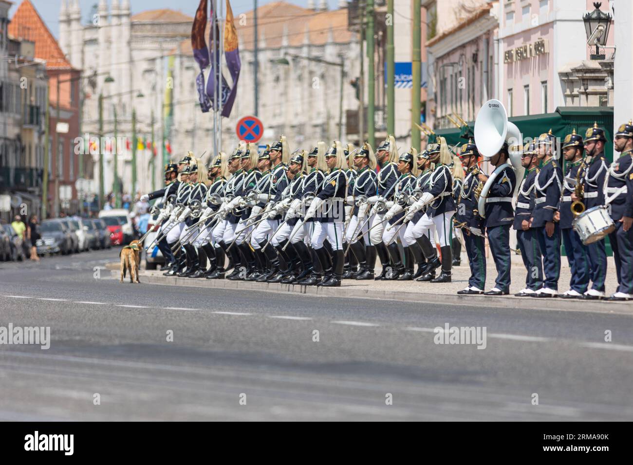 18 June 2023 Lisbon, Portugal: military parade - guard police standing ...