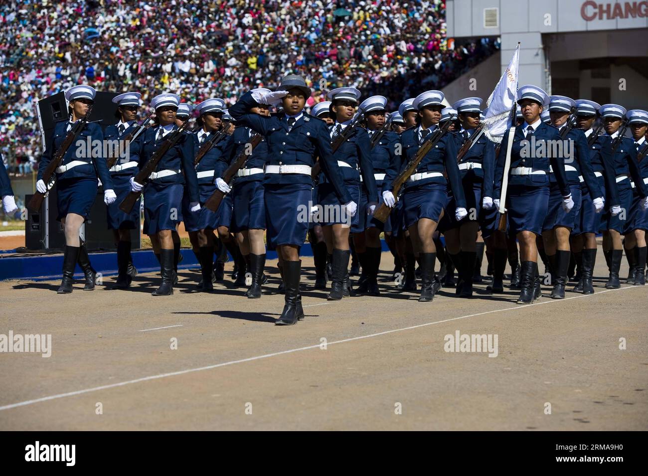 Madagascar soldiers attend a military parade to celebrate the 54th ...