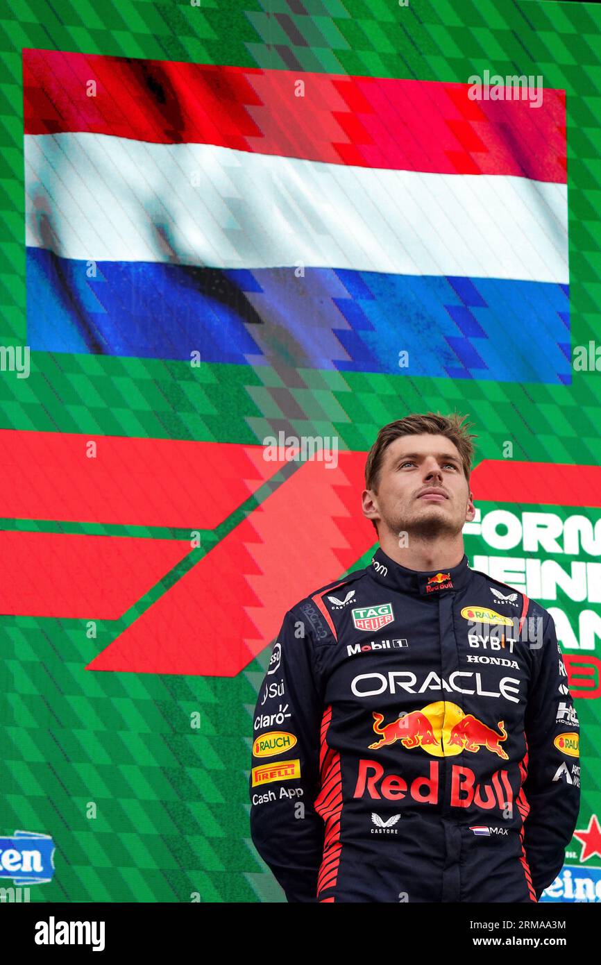 Red Bull Racing's Max Verstappen on the podium after winning the ...