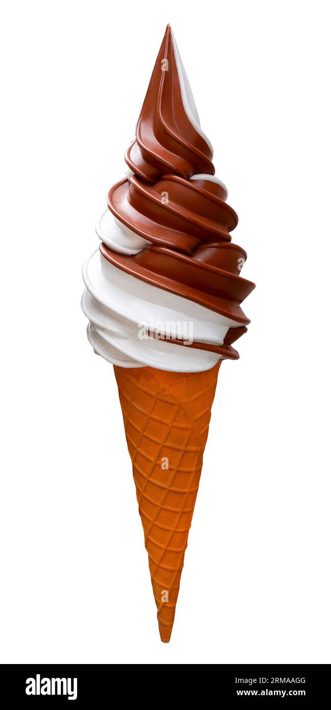 Ice cream cone. Chocolate and cream two-color ice cream. Brown and ...