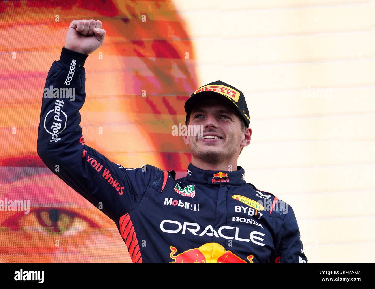 Red Bull Racing's Max Verstappen on the podium after winning the ...