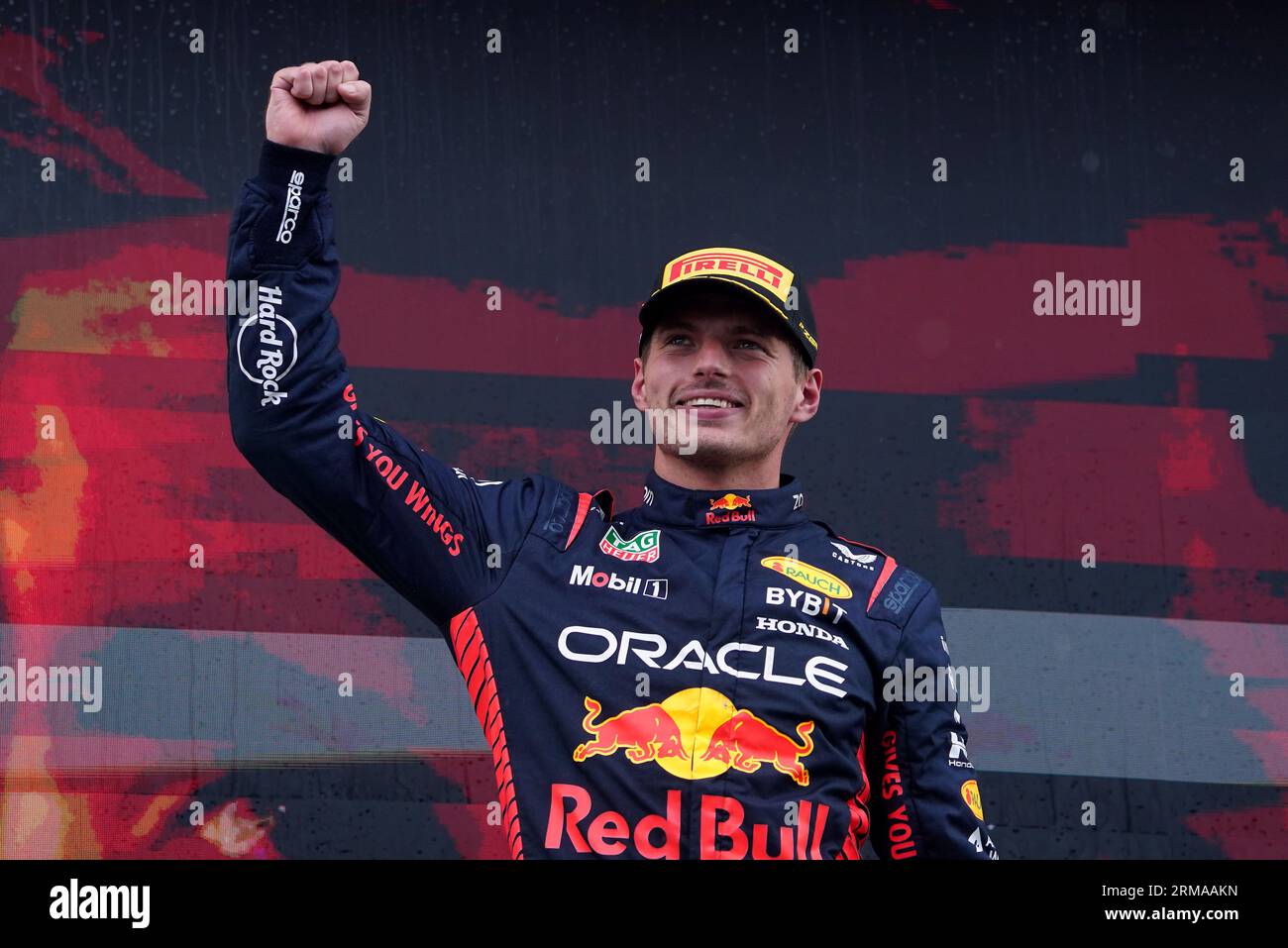 Red Bull Racing's Max Verstappen on the podium after winning the ...