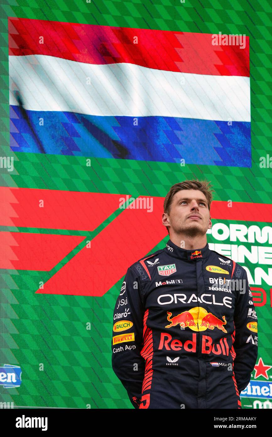 Red Bull Racing's Max Verstappen on the podium after winning the ...