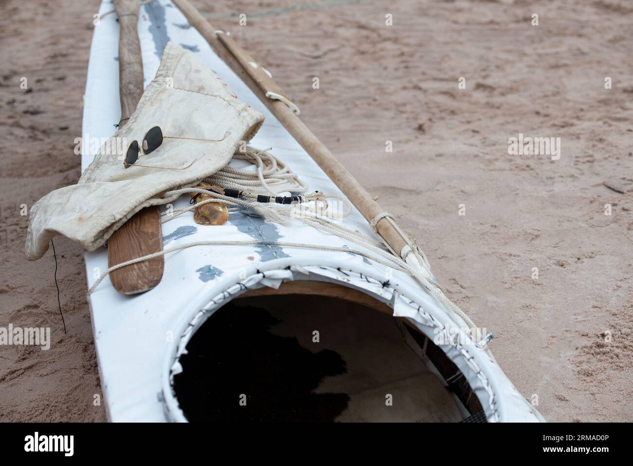 Northwestern Greenland, Baffin Bay. Traditional Greenlandic kayak on ...