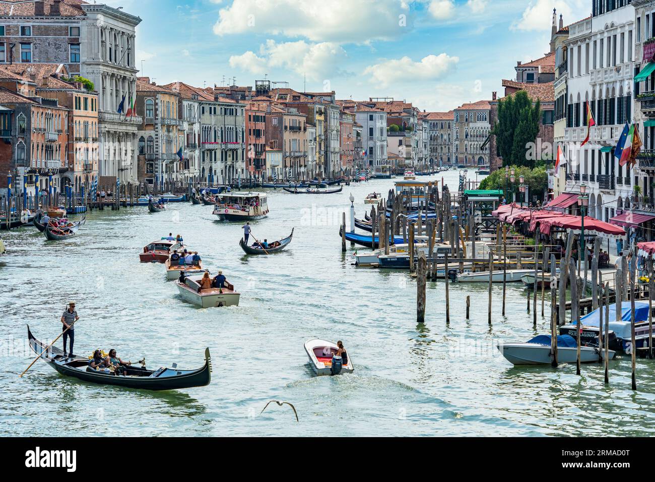 Venice, Italy - May 30 2023: View from Rialto bridge with the busy ...