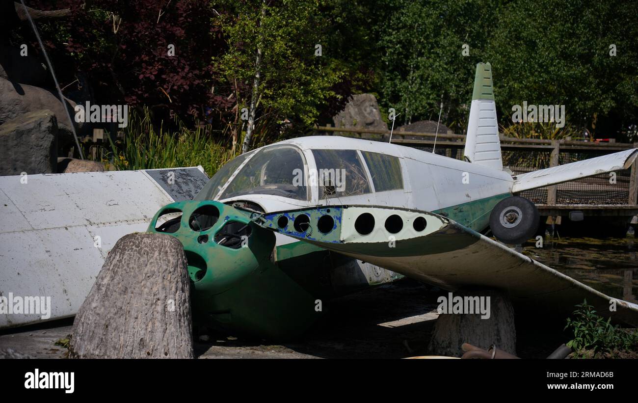 crashed single-engine aircraft. Crashed plane with dismembered ...