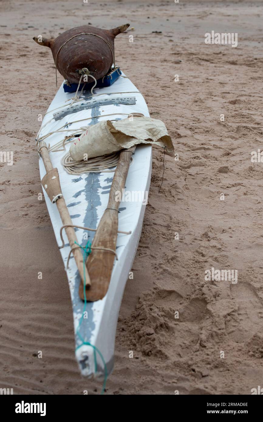 Northwestern Greenland, Baffin Bay. Traditional Greenlandic kayak with ...