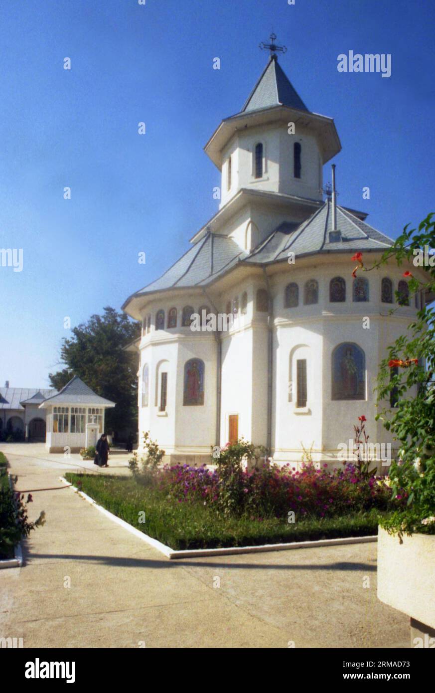 Galati County, Romania, 1999. Exterior view of Vladimiresti Monastery ...