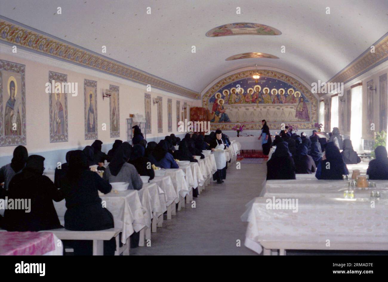 Vladimiresti Monastery, Galati County, Romania, 1999. Nuns eating their ...
