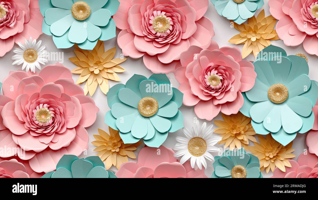 Mix Paper flowers seamless background, paper art Stock Photo - Alamy