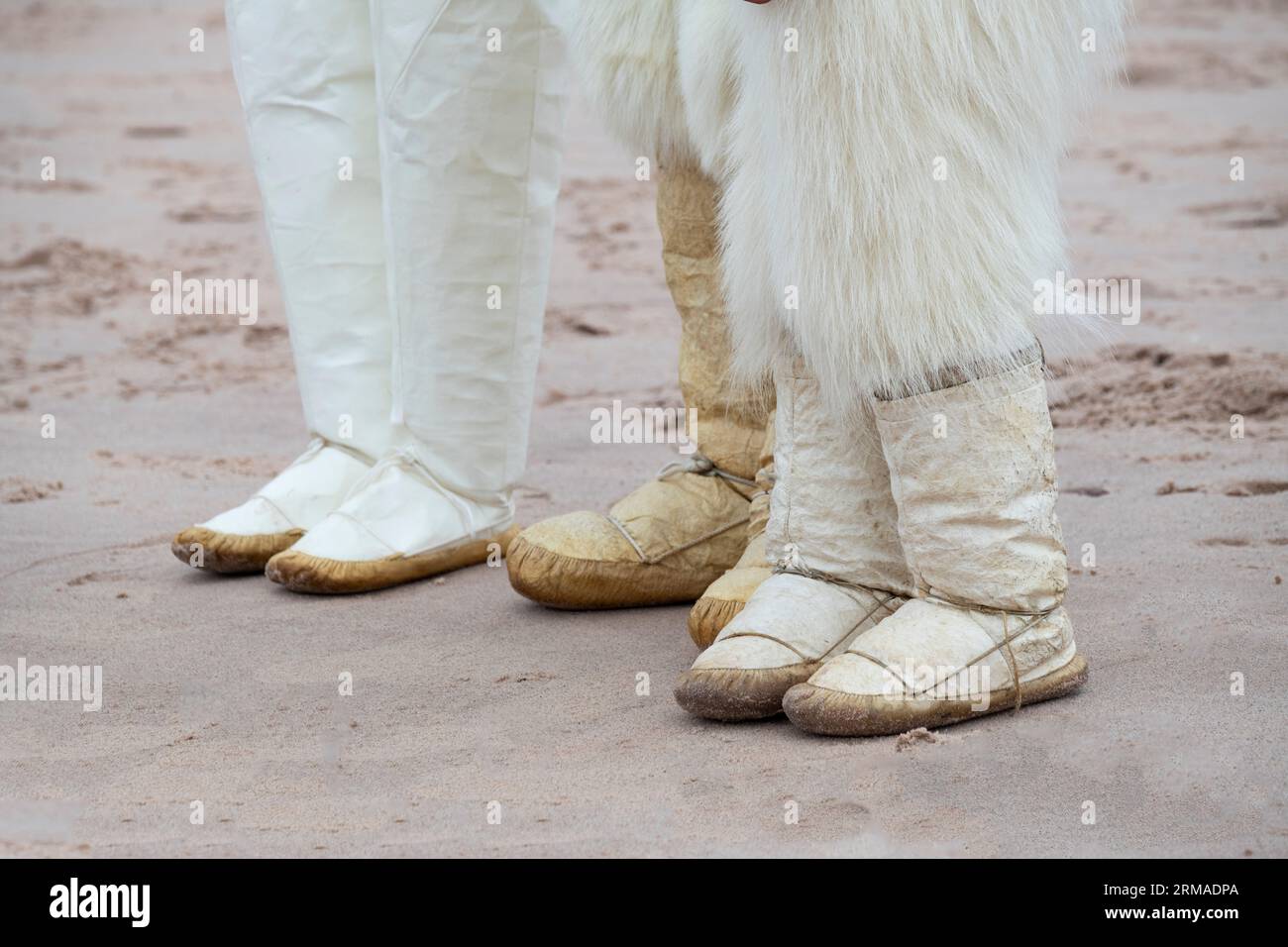 North Western Greenland, Baffin Bay. Remote villagers in traditional ...